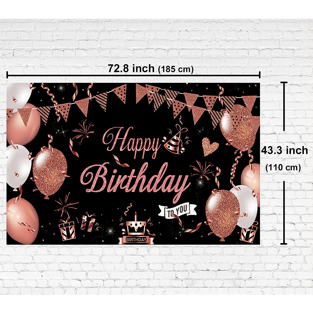 KOKAR Happy Birthday Decorations Banner, Large Black and Rose Gold Happy Birthday Banner Sign, Happy Birthday Backdrop for Girls Women Birthday Party Decorations