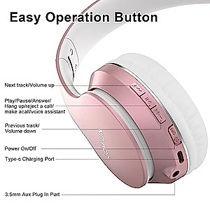 JOMILIN B9 Bluetooth Headphones Over-Ear, 60 Hours Playtime Lightweight Folding Hi-fi Stereo Bass Wireless Headset with Mic, Volume Control Headphones for iPad/Travel/Tablet/PC (Rose Gold)