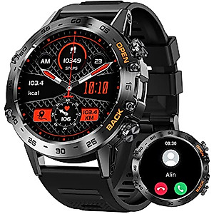 Military Smart Watch for Men Make Calls Rugged Tactical Smartwatch Compatible with Android iPhone Samsung 1.39" HD Screen Heart Rate Sleep Monitor Watch 108 Sports Modes Fitness Tracker (Black)