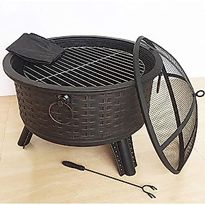 LEAYAN Garden Fire Pit Grill Bowl Grill Barbecue Rack Fire Pit,BBQ Grill Outdoor Fire Pit Round Steel Wood Burning with Spark Screen and Fire Poker for Backyard Patio Camping Deck
