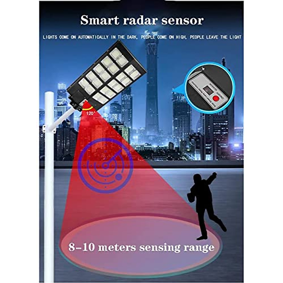 Solar Street Light, Dusk to Dawn Solar LED Light, 600W-1000W Solar Street Lights Outdoor lamp, with Radar Sensor, for Parking Lot/Stadium/Yard