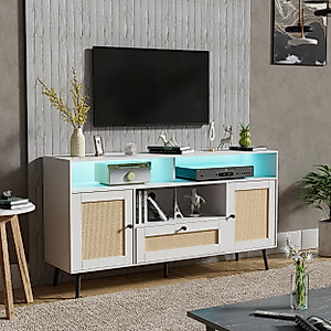 PAKASEPT TV Stand for TVs Up to 65 Inches, Entertainment Center Wood TV Stand with Sliding Doors & Shelves, TV Console Table Media Cabinet with Storage for Living Room Bedroom