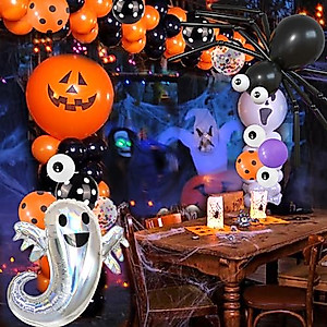 128 Pcs Halloween Confetti Balloons, Huge Spider Boo Ghost Aluminum Foil Balloons Black Orange Purple Helium Latex Balloons for Birthday, Baby Shower, Halloween Party Decorations Supplies