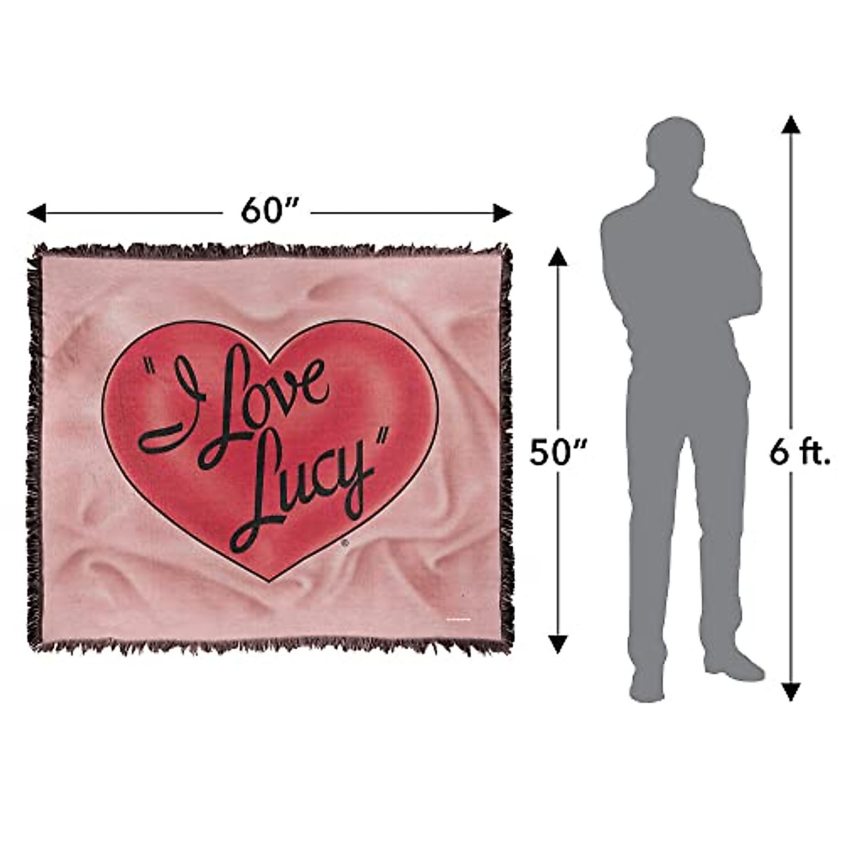 LOGOVISION I Love Lucy Blanket, 50"x60" 3D Logo Woven Tapestry Cotton Blend Fringed Throw