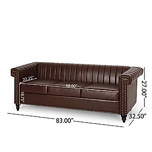 Christopher Knight Home Drury Channel Stitch 3 Seater Sofa with Nailhead Trim - Dark Brown