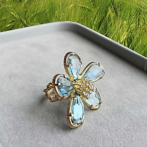 AIKAITUO Blue Crystal Large Petal Adjustable Ring Fashion Women's Clothing Accessories&Personalized Ball Party Christmas Gift