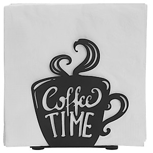 MyGift Black Metal Upright Paper Napkin Holder with Decorative Coffee Time and Mug Cutout Stenciled Design