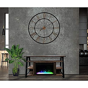 Cambridge Sawyer 53 Inch Freestanding Fireplace Mantel TV Stand with Storage Shelves and 1500 Watt Electric Heater Insert with Crystal Display, Multicolor Flames, Remote Control in Walnut/Black