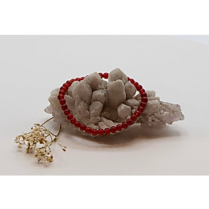 LTC Designs 4mm Smooth Round Red Agate (Carnelian) Stretch Bracelet, 7.5" for Men Women and Teens