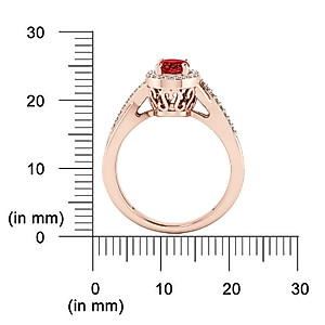 Pretty Jewels Center 7X5MM Oval Cut Lab Created Ruby Gemstones And Natural White Diamond Infinity Halo Solitaire Engagement Rings for Women 14k Rose Gold Gift For Her (0.88 Cttw) Size-6