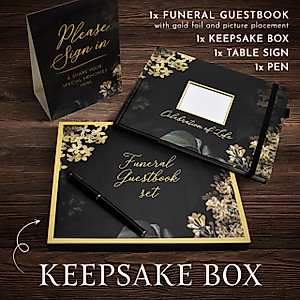 Elegant Black Funeral Guest Book, 10 x 8 Inches 120 Pages Guest Book for Funeral, 360 Entries Guest Book for Funeral and Memory, Memorial Service Guest Book with Pen and Sign, Memorial Guest Book