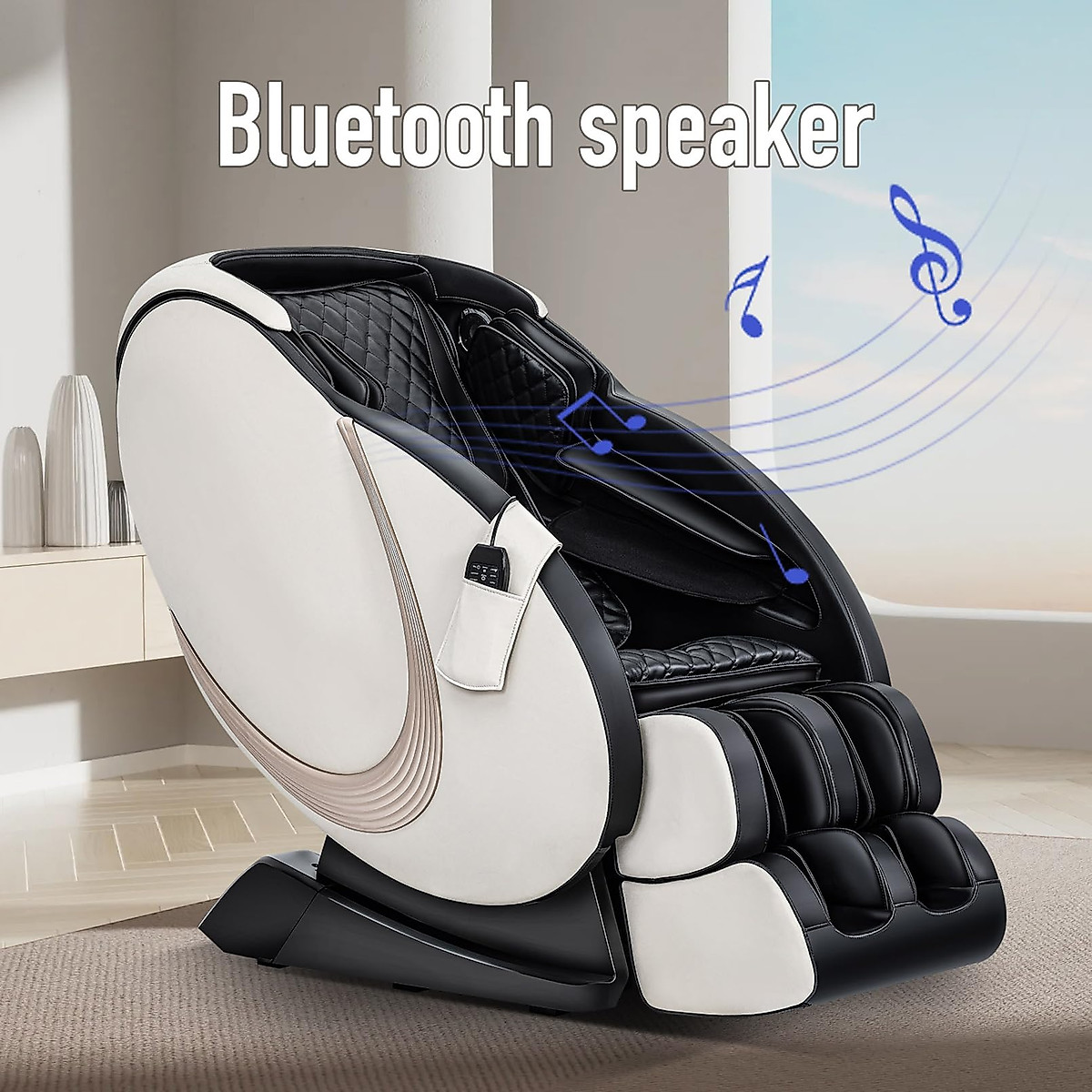 4D Massage Chair Full Body Recliner - Zero Gravity with Heat and Shiatsu Office Chair SL Track Yoga Stretch Voice Control Intelligent Body Detection Bluetooth Speaker Airbags Foot Rollers (White)