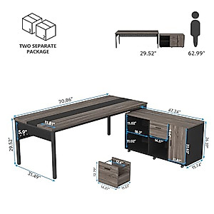 LITTLE TREE 70.8" Executive Desk with Lateral File Cabinet, Modern Thickened Wooden Workstation L-Shaped Computer Desk Large Home Office Writing Desk for Home Office