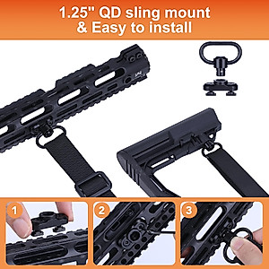 Two Point and Traditional Sling 2 Point Sling Quick Adjust with QD Sling Swivel for Hunting Black (with one qd Mount)