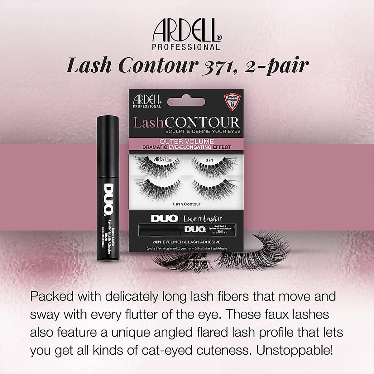 Ardell Lash Contour 371 Outer Volume Dramatic Eye-Elongating Effect with DUO Line It Lash It Adhesive Black, 2 Pairs