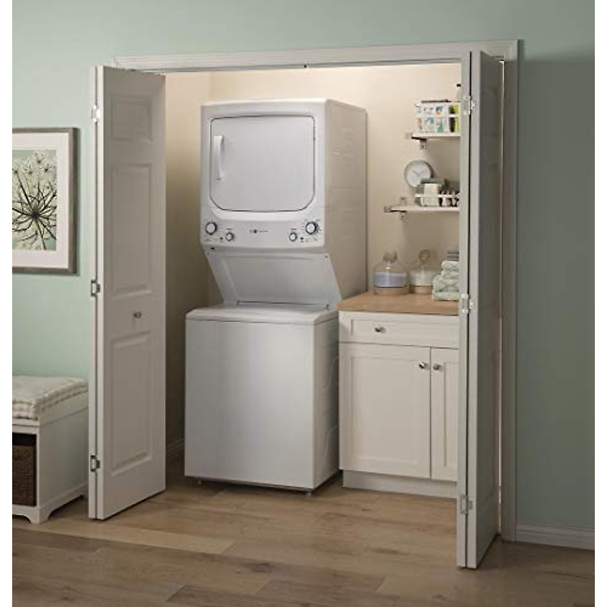 GE GUD27EESNWW 27" Electric Laundry Center with 3.8 cu. ft. Washer Capacity and 5.9 cy. ft. Dryer Capacity in White