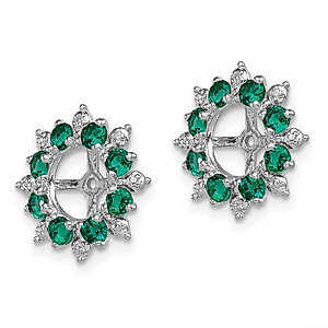 Sterling Silver Diamond and Lab-Created Emerald HaloEarring Jackets 6mm Studs
