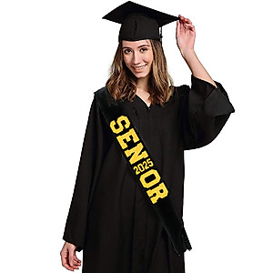 6Pcs Black Senior 2025 Satin Sashes with Gold Glitter Letters- 2025 Graduation Celebrations Sashes - Senior Cheer Sash - Cheerleader Sash - Class Competition Sashes
