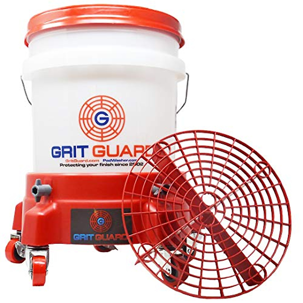 Grit Guard 5 Gallon Washing System with Dolly, Including Grit Guard, 5 Gallon Bucket, Bucket Dolly, and Gamma Seal Lid (Red)