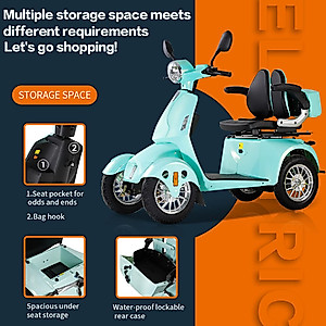 Mobility Scooters for Seniors, 4 Wheel Powered Mobility Scooters, Electric Wheelchairs for Adults, Electric Powered Wheelchair Device, Long Range Power Extended Battery for Travel（Green）