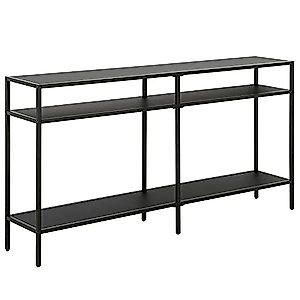 Henn&Hart 55" Wide Rectangular Console Table with Metal Shelves in Blackened Bronze, Entryway Table, Accent Table for Living Room, Hallway