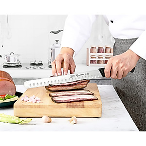 HUMBEE Chef 11-Inch Carving Knife with Granton Edge for Turkey Ham Meat Slicing and cutting NSF Certified CP5-11 Black
