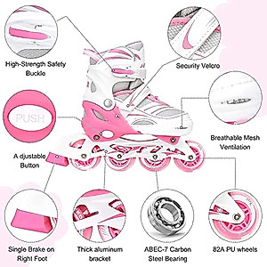 JeeFree 4 Size Adjustable Inline Skate for Kids,Children's Inline Skates with Light Up Wheel,Outdoor Illuminating Roller Blades Skates for Girls,Boys and Beginners