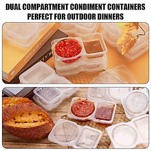 lasuroa 15pcs Double Condiment Containers with Lids, Double Compartment Condiment Containers Portable Sauce Containers Double Compartment Snack Containers for To-Go Sauce Travel Snack