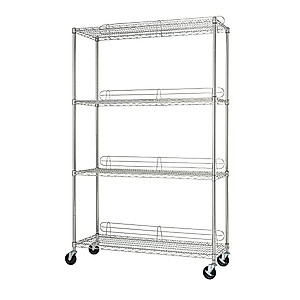 TRINITY EcoStorage Heavy Duty 4-Tier Adjustable Wire Shelving with Wheels and Backstands for Kitchen Organization, Garage Shelf Rack, NSF Certified, W D x 77” H, 48 by 18 by 72", Chrome