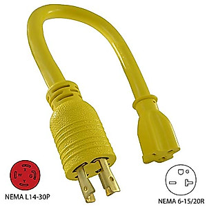 Conntek PL1430620 L14-30P to 6-15/20R Pigtail Welder Adapter Cord, 1.5', Black/Yellow