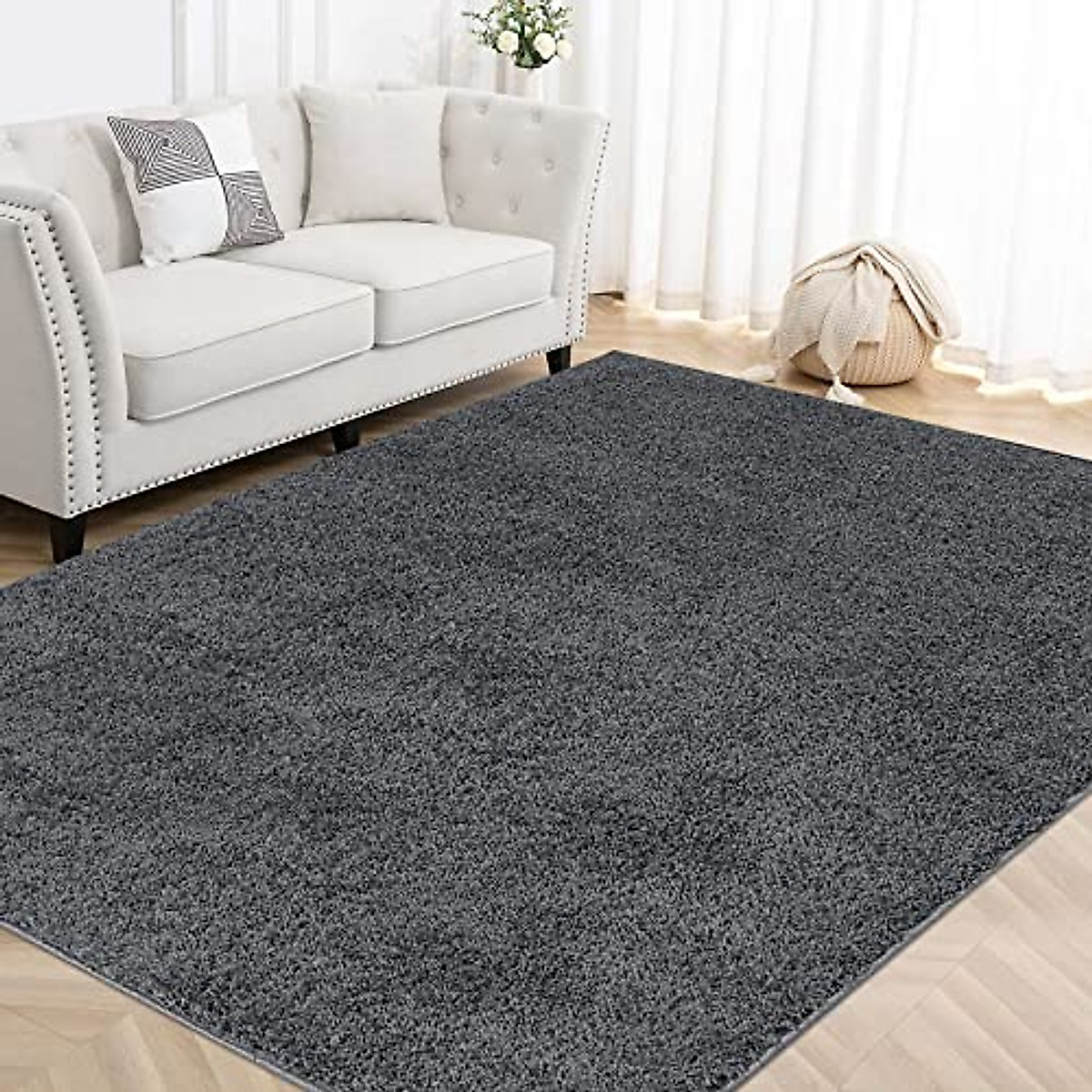 NANAN 9 x 12 Solid Shag Area Rug Large Living Room Area Rug Modern Shaggy Area Rug Indoor Non Slip Carpet Non-Shedding Shag Area Rug Fluffy Plush Area Rug for Bedroom Nursery, 9' x 12', Dark Grey