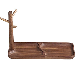 Kelendle Solid Wood Key Hook Key Hanging Shelf Creative Branch-Like Key Rack with Storage Tray for Entrance Desktop Office Rectangle