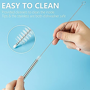 Senneny Set of 5 Stainless Steel Straws with Silicone Flex Tips Elbows Cover, 2 Cleaning Brushes and 1 Portable Bag Included (Silver)- 8mm diameter