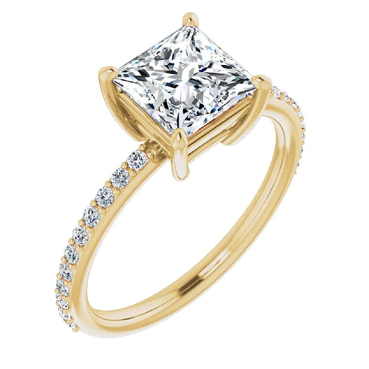 10K Solid Yellow Gold Handmade Engagement Rings 2.0 CT Princess Cut Moissanite Diamond Solitaire Wedding/Bridal Ring Set for Women/Her Propose Ring (8) White