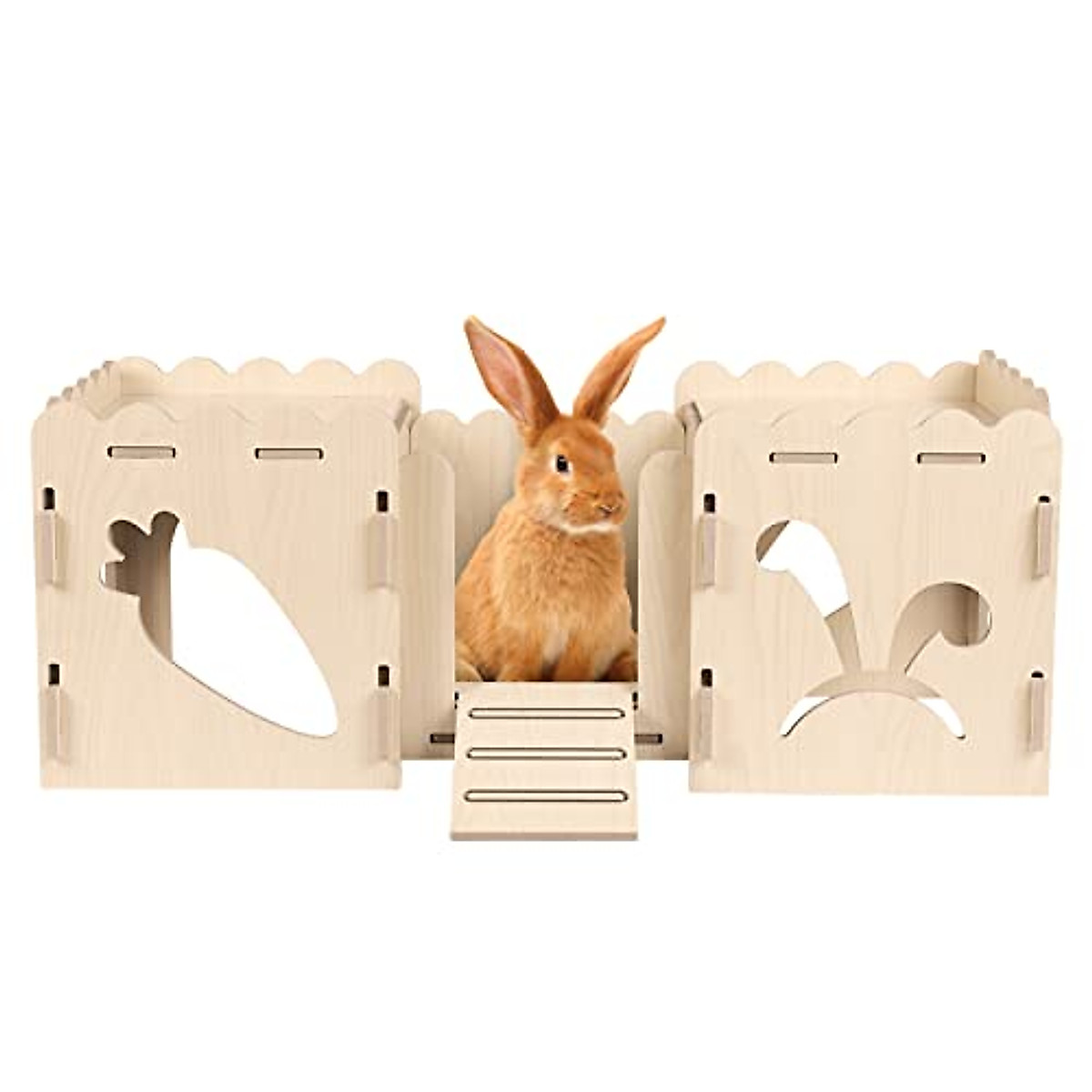 ASENKU Large Wooden Rabbit Castle with Ladders, Detachable Rabbit Hideout for Guinea Pig Chinchilla Hamsters, Sturdy Bunny Play House Handmade Hut for Small Animal to Hide