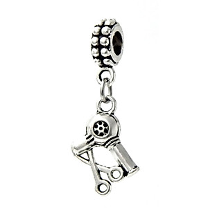 Dangle Barber's Scissors and Blow Dryer Charm Bead for Charms Bracelets