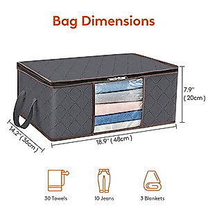 Lifewit Clothes Storage Bag Foldable Storage Bin Closet Organizer with Reinforced Handle Sturdy Fabric Clear Window for Sweaters, Coats, T-shirts, Blankets, 3 Pack, Grey