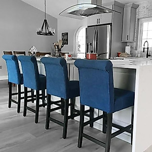 LSSBOUGHT 24 Inches Upholstered Counter Stools, Bar Stools Set of 2, Fabric Counter Stools with Back, Counter Height Bar Chairs with Solid Wood Legs for Home Kitchen Island Dining Room, (2pcs,Blue)