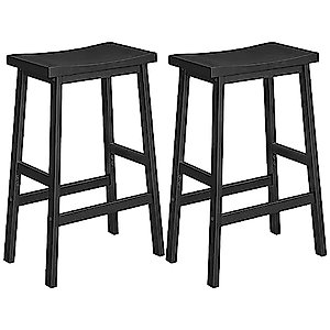 HOOBRO Bar Stool Set of 2, Bamboo Bar Chairs, 26 Inches Kitchen Counter Stools with Footrest, Saddle Stools, for Living Room, Dining Room, Party Room, Industrial Style, Black BB03MD01