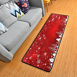 Christmas Tree Snowman Runner Rug Snowflakes Red Bath Rug Kitchen Mat Doormat Large Runner Carpet 72" X 24"