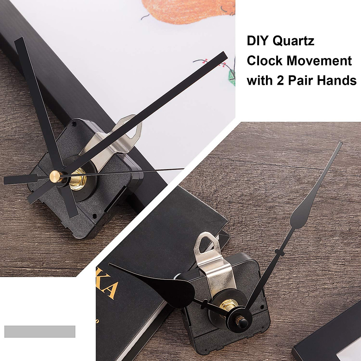 High Torque Long Shaft Clock Movement Mechanism Wall Quartz Clock Mechanism Kit with 2 Different Pairs of Hands Clock DIY Repair Parts Motor Replacemen(Color Set 1, Shaft Length 9/10 Inch/23 mm)