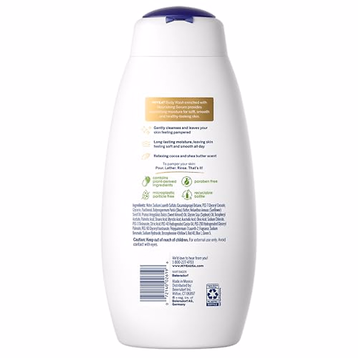 NIVEA Pampering Cocoa and Shea Butter Body Wash with Nourishing Serum, Moisturizing Body Wash for Women, Enriched with Provitamin B5 and Vitamin E, 20 Fl Oz Bottle