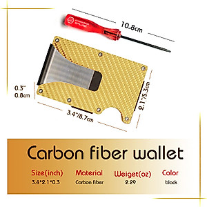 Lywencom Carbon Fiber Wallet,RFID blocking anti-theft card ultra thin cash credit holder black,metal money clip lightweight high classic portable durability (gold)