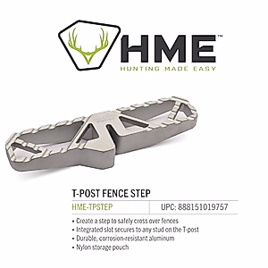 HME Secure Stable Durable Aluminum Portable T-Post Fence Step for Outdoor Activities with/Nylon Storage Pouch and Integrated Slot