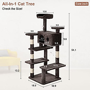 BestPet 54in Cat Tree Tower with Cat Scratching Post,Multi-Level Cat Condo Cat Tree for Indoor Cats Stand House Furniture Kittens Activity Tower with Funny Toys for Kitty Pet Play House (Dark Gray)