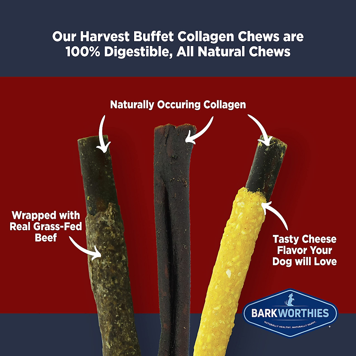 Barkworthies Harvest Buffet Collagen Sticks (6-Inch, 3-Count) - Great Tasting, Easily Digestible, Variety Pack, Dog Chew