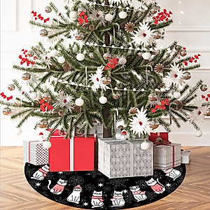 Christmas Tree Skirt Black Tree Skirt Cat Christmas Xmas Winter Tree Skirt 48 Inch for Black Cat Christmas Indoor Outdoor Decorations