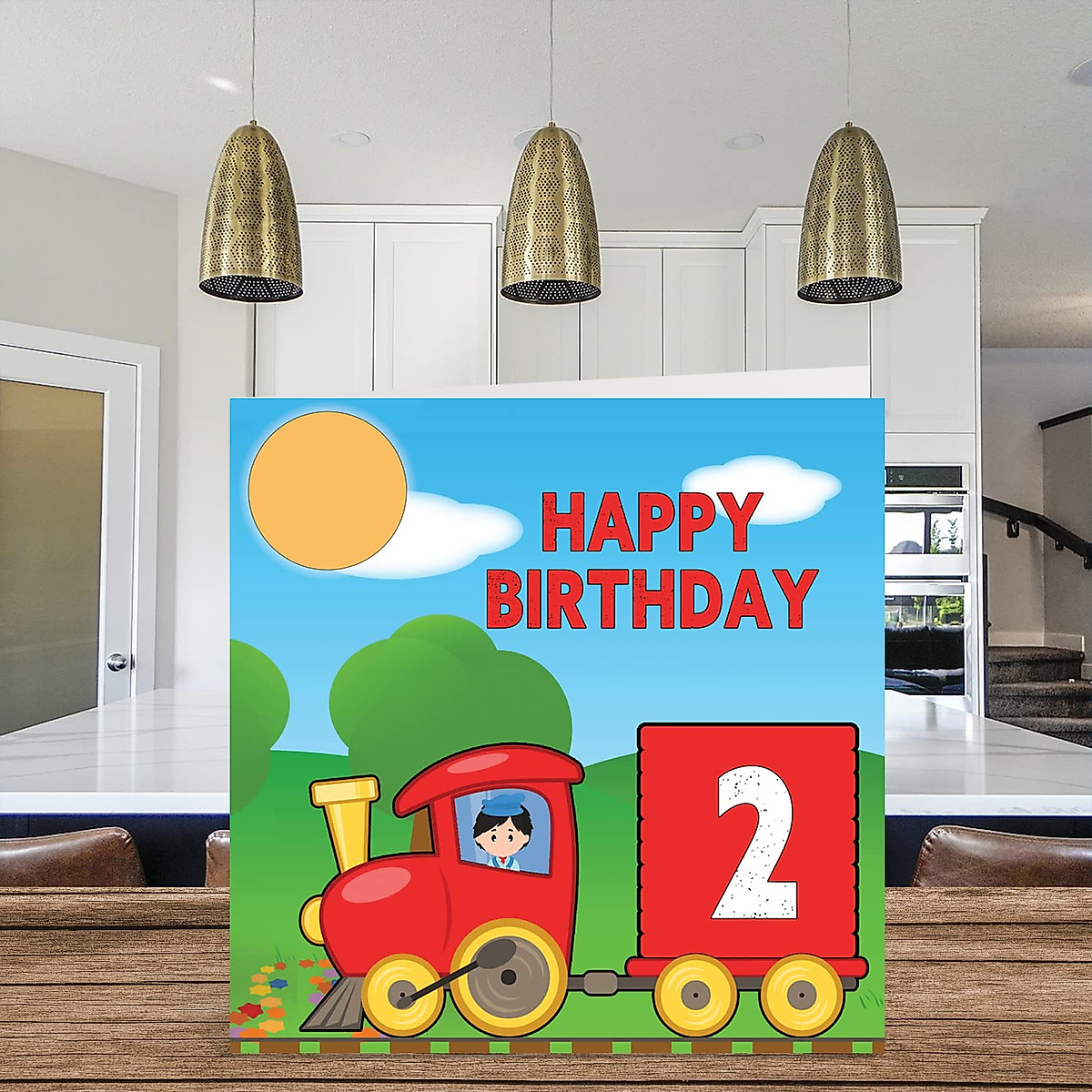 2nd Birthday Card Unisex - Train - Happy Birthday Card for 2 Year Old Son Daughter Brother Sister Grandson Granddaughter Niece Nephew Cousin, 5.7 x 5.7 Inch Birthday Greeting Card