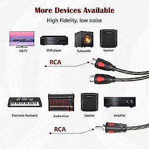 ROCKRIX 1ft RCA 1 Male to 2 Female Audio Speaker Y Adapter Splitter Cable (2 Pack)
