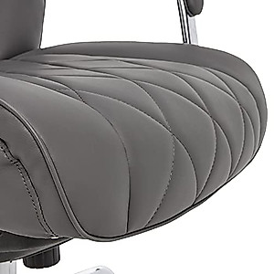La-Z-Boy Sutherland Quilted Leather Executive Office Chair with Padded Arms, High Back Ergonomic Desk Chair with Lumbar Support, Grey Bonded Leather